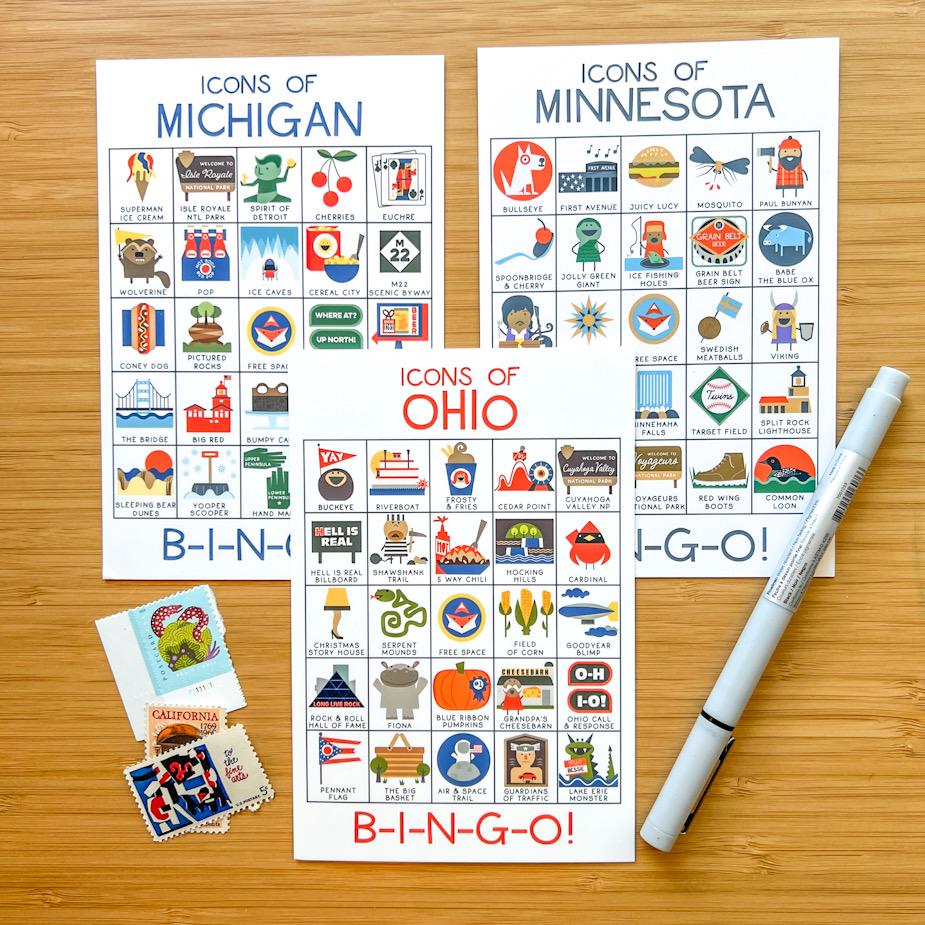 Icons of the Midwest Bingo Postcard 3 Pack (choose From Ohio, Kentucky ...