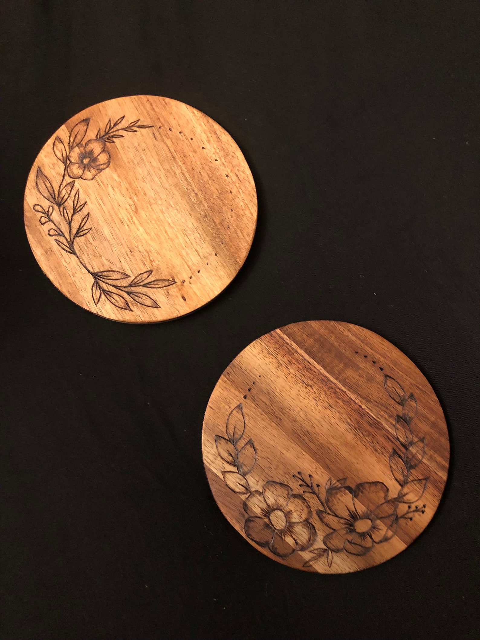 Floral Inspired Acacia Wood Trivets in Two Shapes: Round and - Etsy