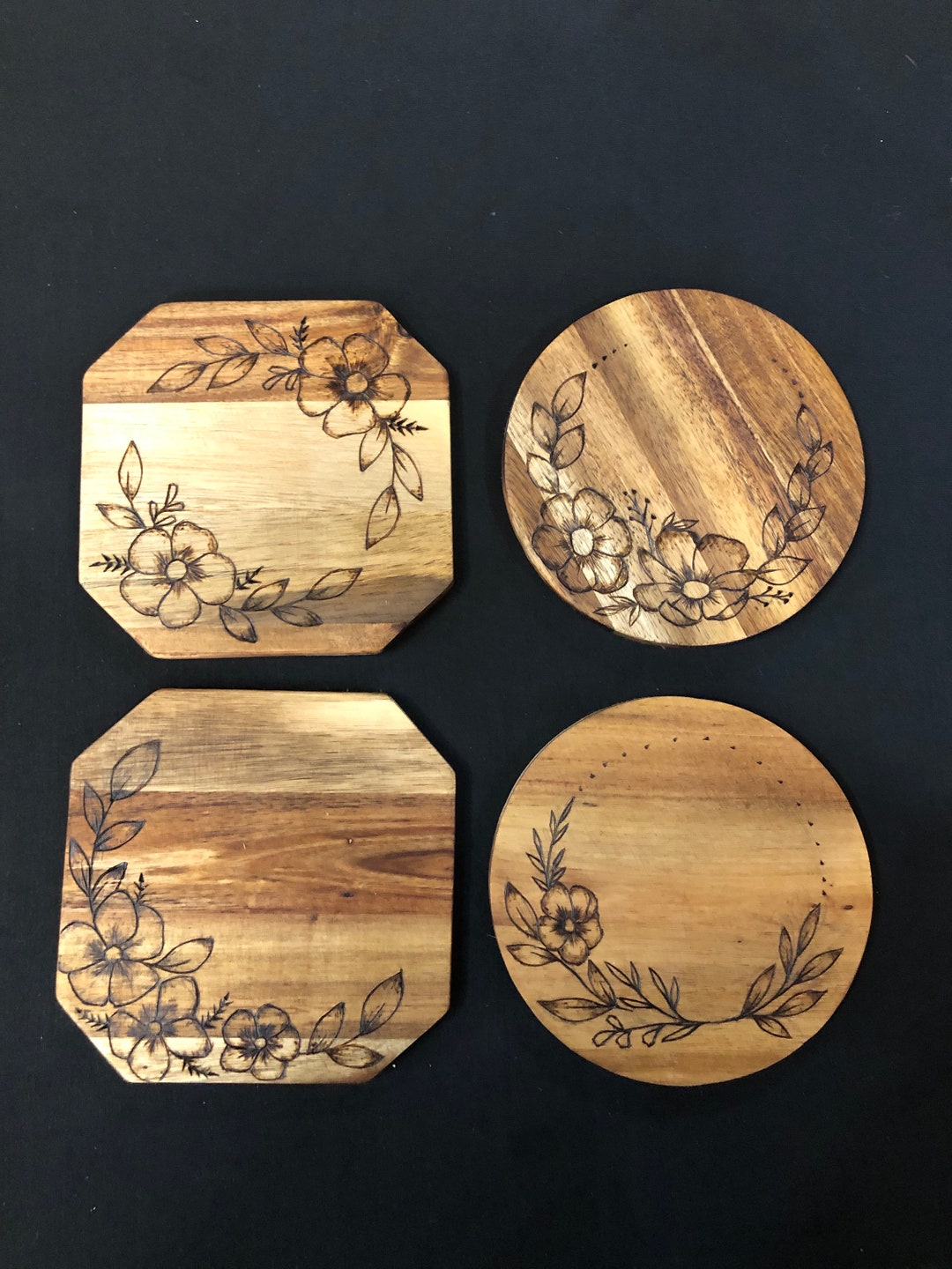 Floral Inspired Acacia Wood Trivets in Two Shapes: Round and - Etsy