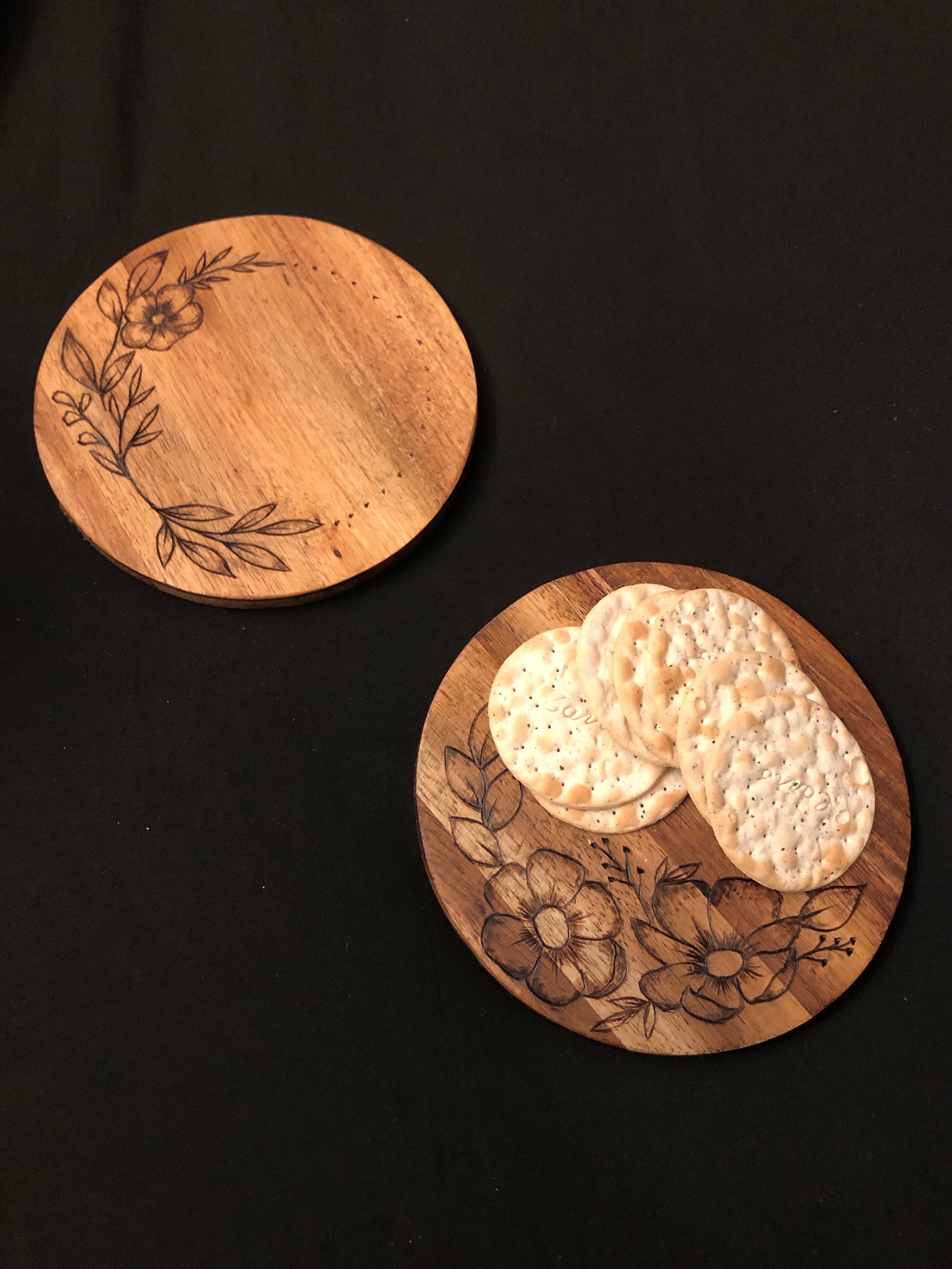 Floral Inspired Acacia Wood Trivets in Two Shapes: Round and - Etsy