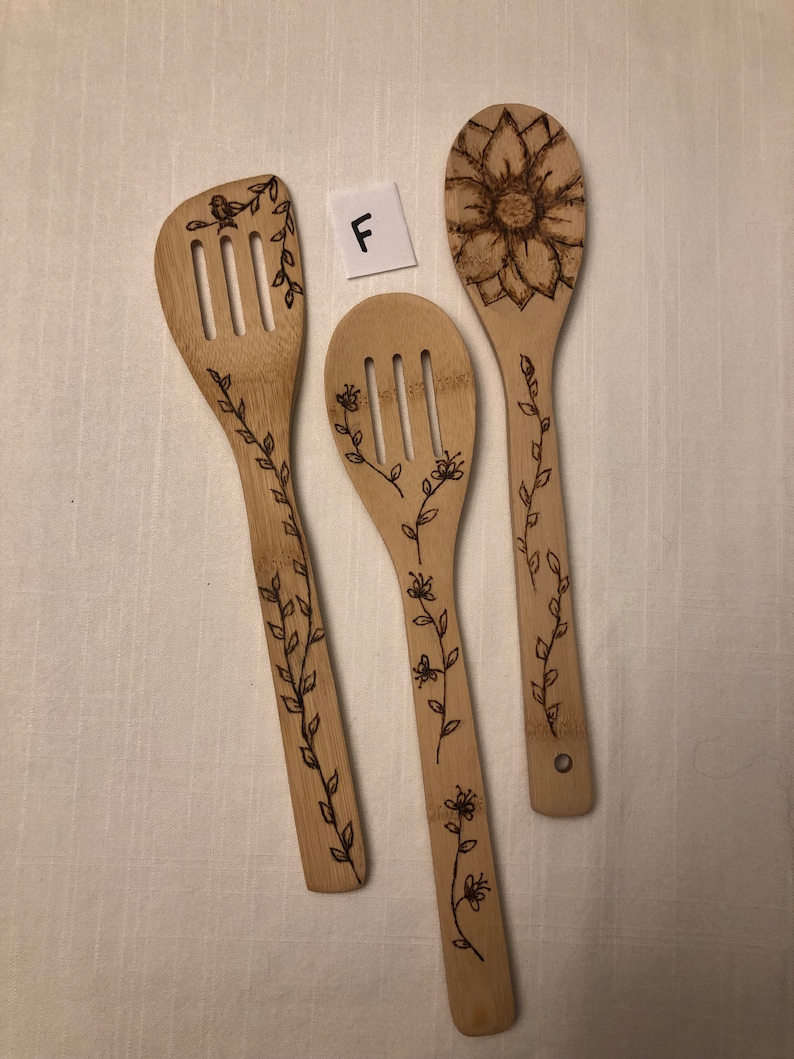 Bamboo Wood Burned Cooking Utensil Sets - Etsy