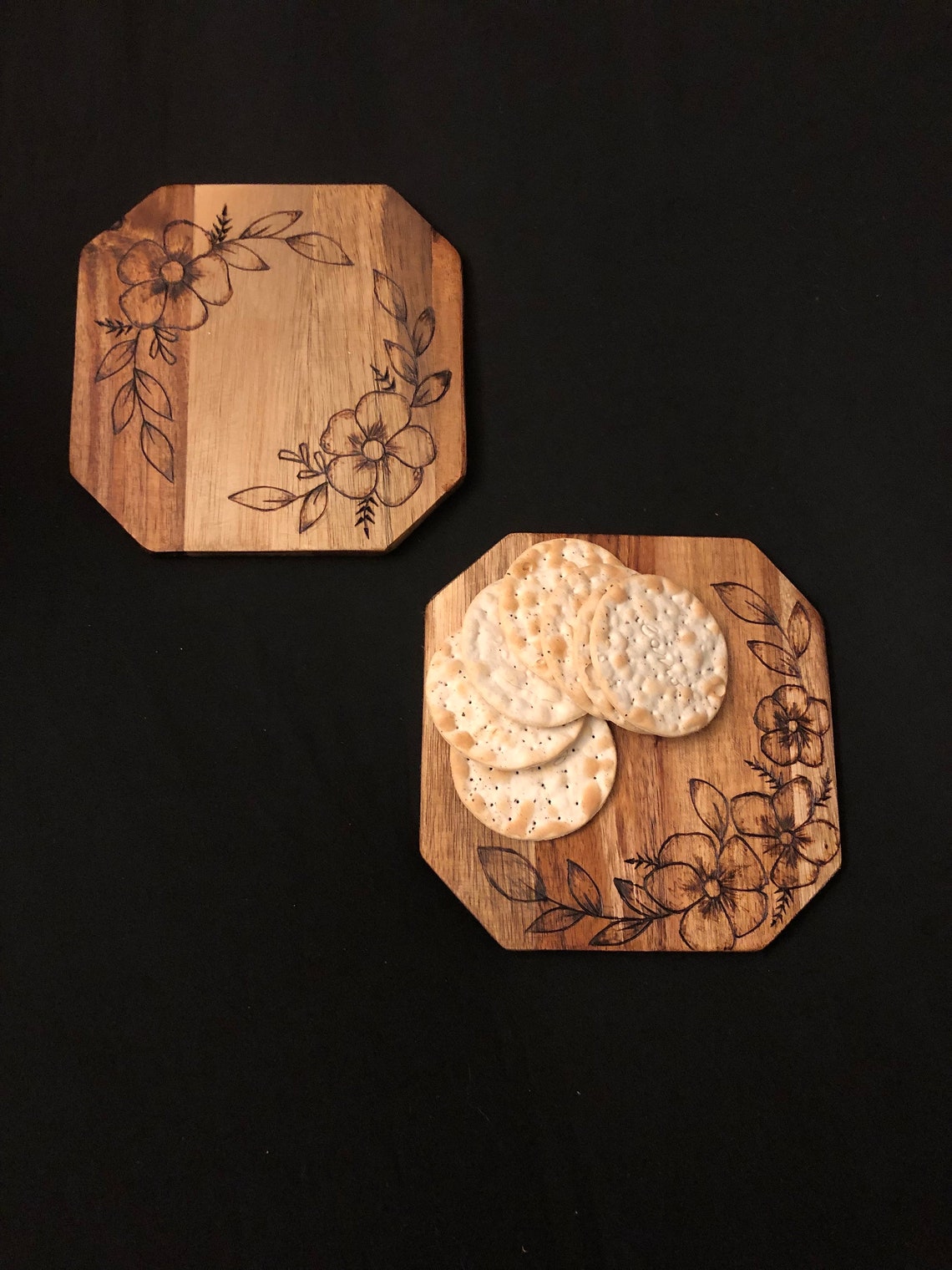 Floral Inspired Acacia Wood Trivets in Two Shapes: Round and - Etsy