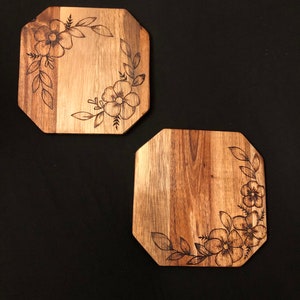 Floral Inspired Acacia Wood Trivets in Two Shapes: Round and - Etsy