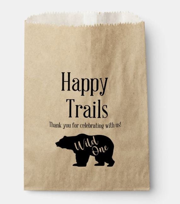 Happy Trails Favor Bags, Bear, Trail Mix Bar, Wild One Party, Dessert ...