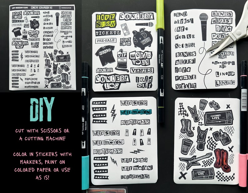 Hand-drawn Punk Rock Concert Scrapbook Kit [[printable]] - Etsy