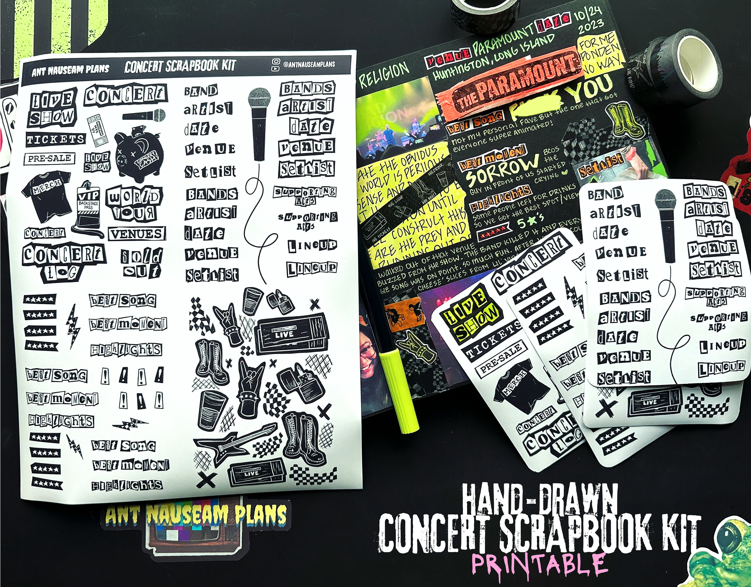 Hand-drawn Punk Rock Concert Scrapbook Kit [[printable]] - Etsy