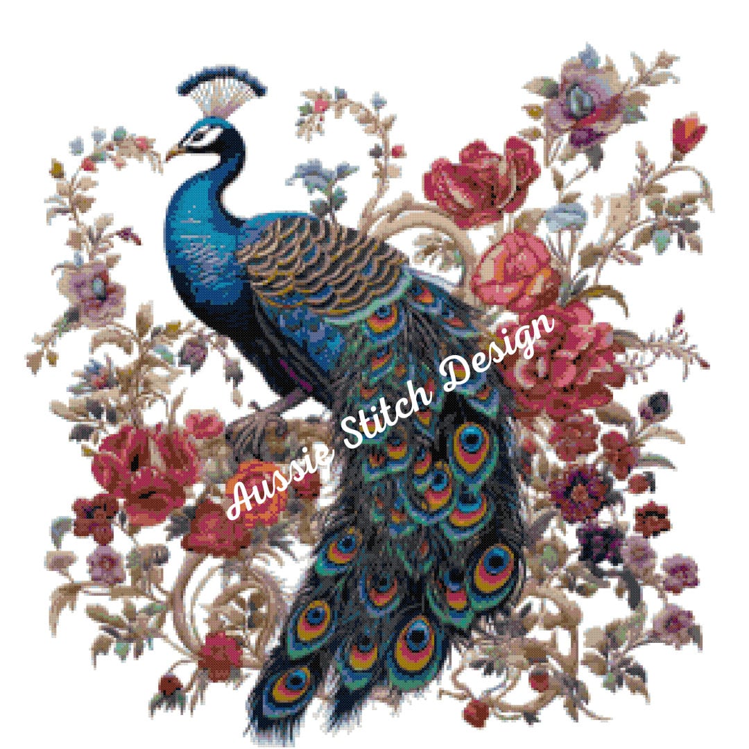 Peacock Cross Stitch Pattern Downloadable & Printable Counted Cross ...