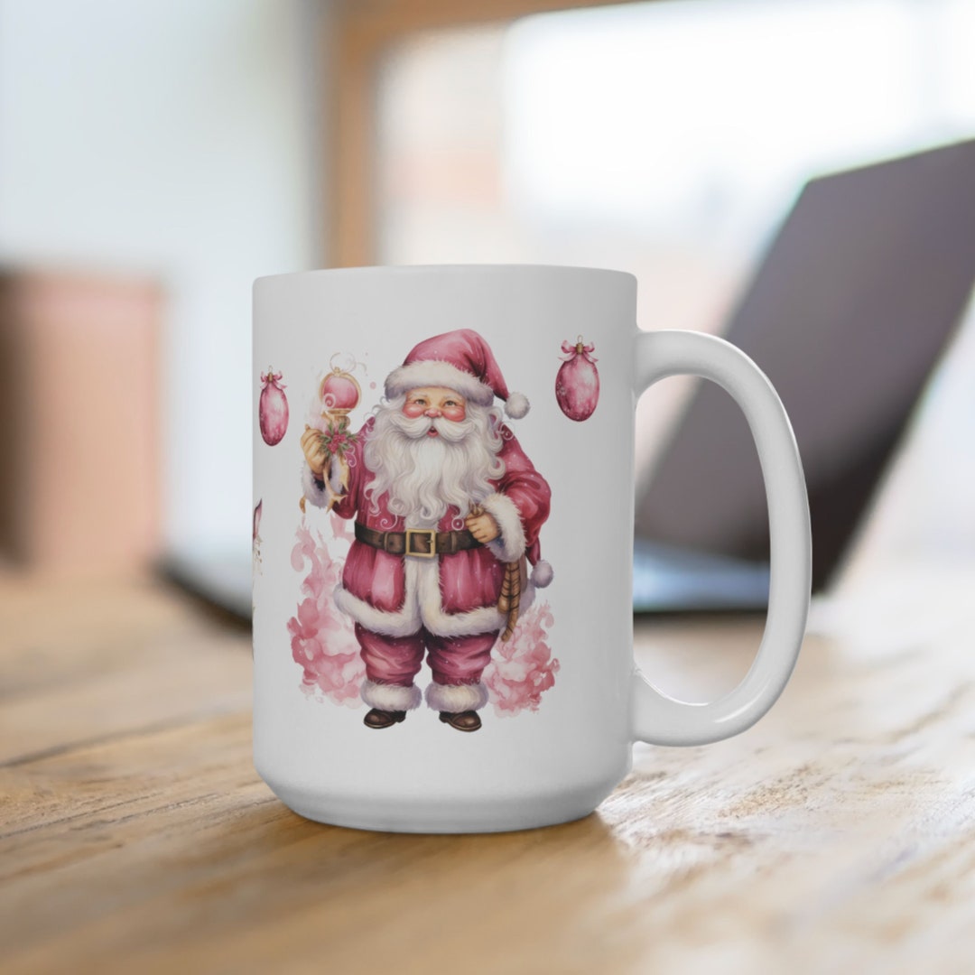 Pink Santa Coffee Mug Gift Christmas Pink Large Cocoa Mug Mom - Etsy