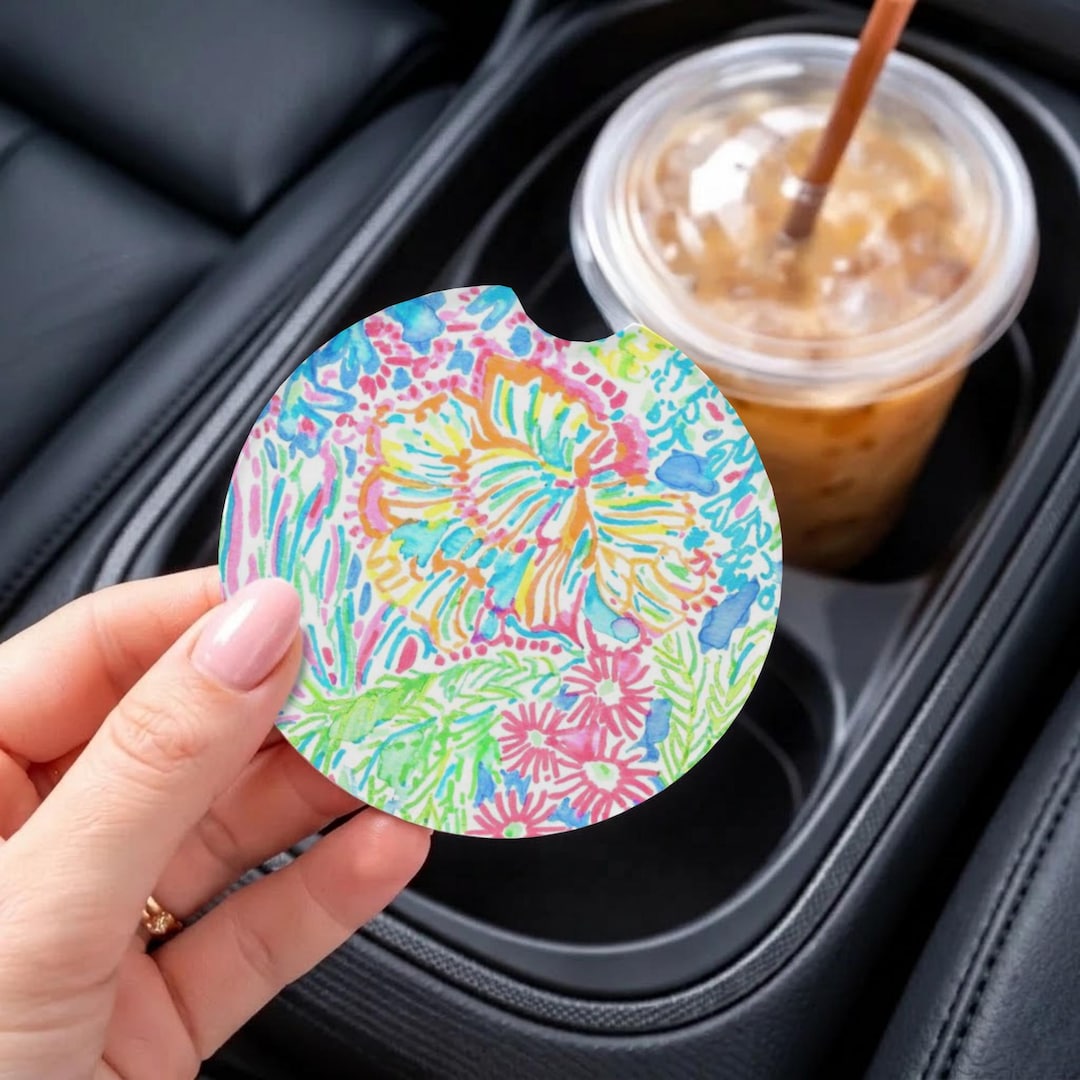 Floral Preppy Car Coasters | Car Coasters Set | Cute Car Accessories ...
