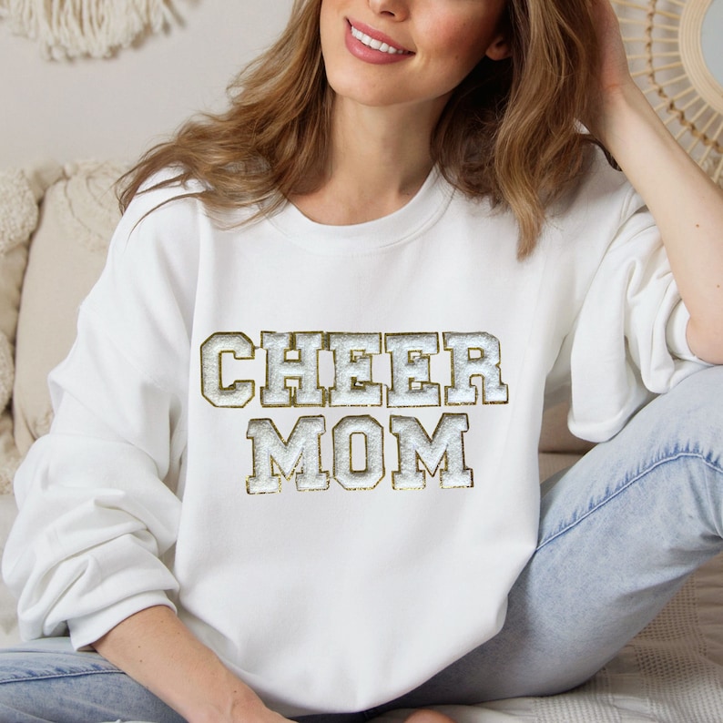 Cheer Mom Sweatshirt Chenille Patch Shirt Mom Cheer Sweatshirt Varsity ...