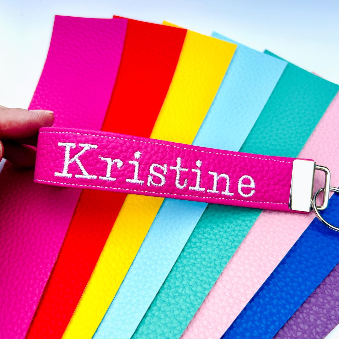 Personalized Faux Leather Wristlet Key Chain Custom Faux Leather Key ...