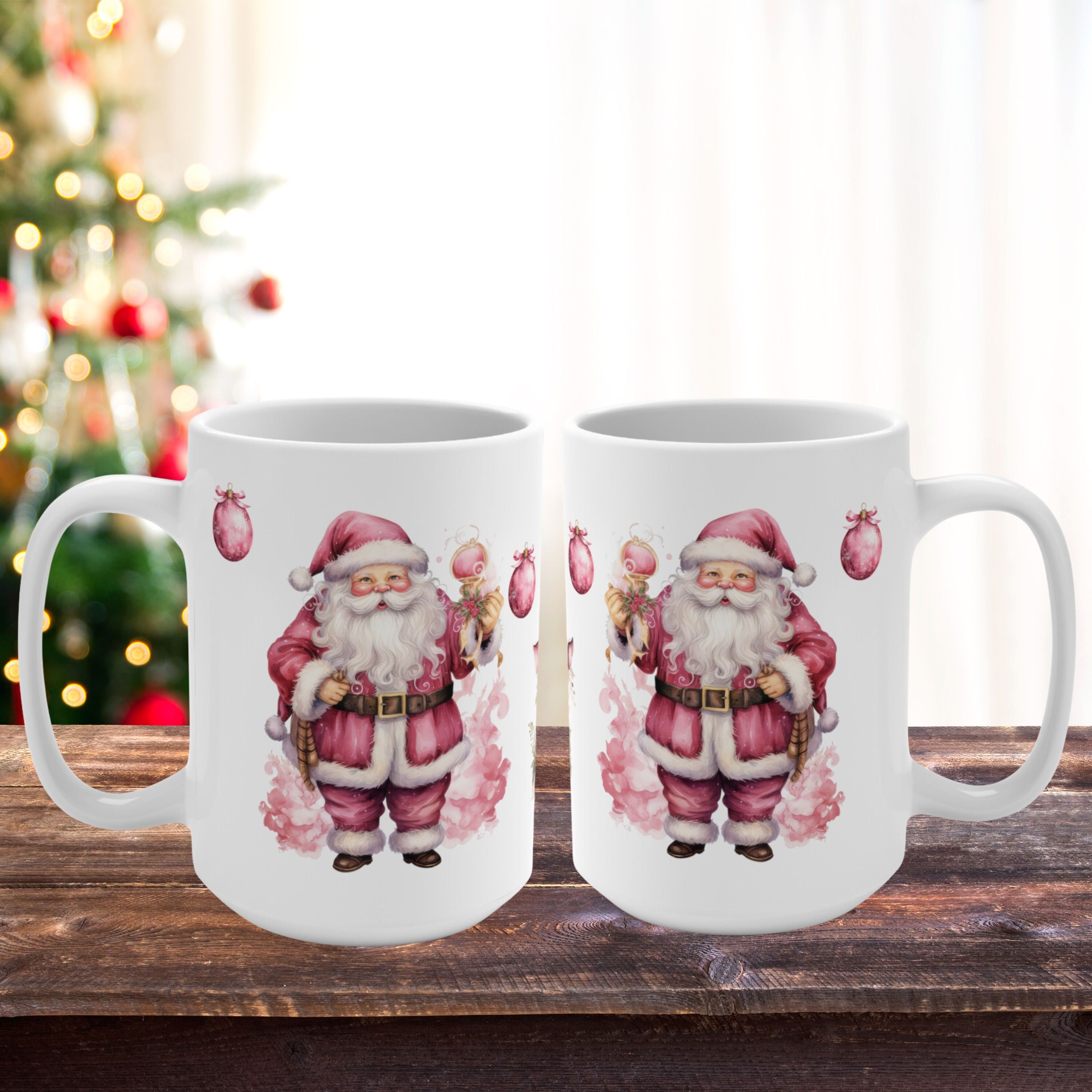 Pink Santa Coffee Mug Gift Christmas Pink Large Cocoa Mug Mom - Etsy