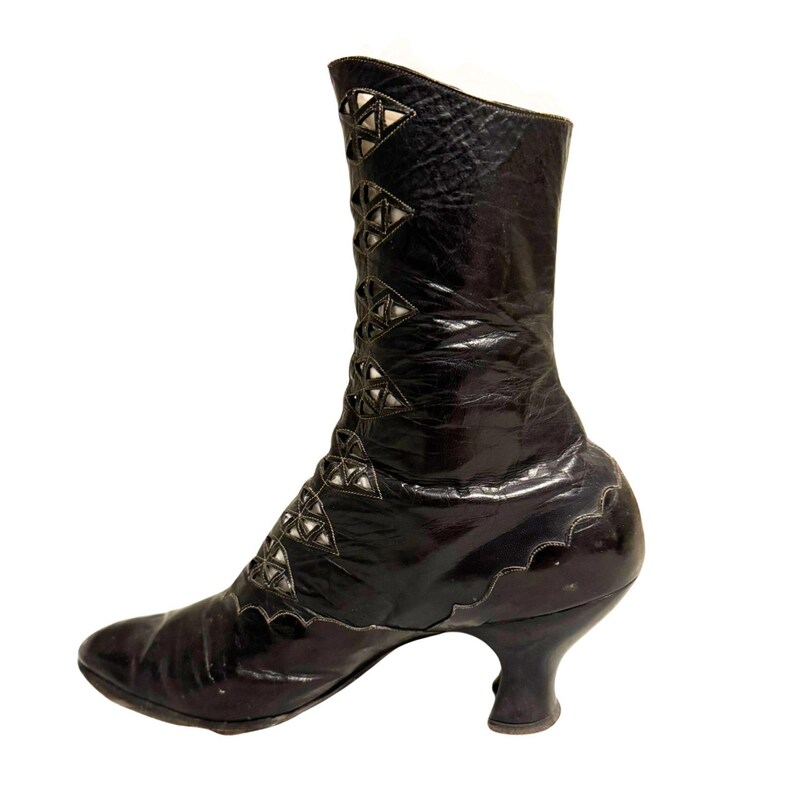 Edwardian 1910s Openwork or Cutwork Black Leather Button Boots With ...