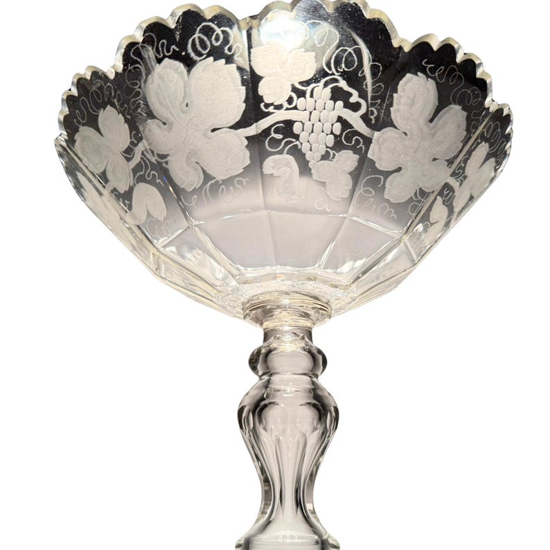 Antique Victorian Cut Glass Compote – Engraved Grape Vine Pattern ...