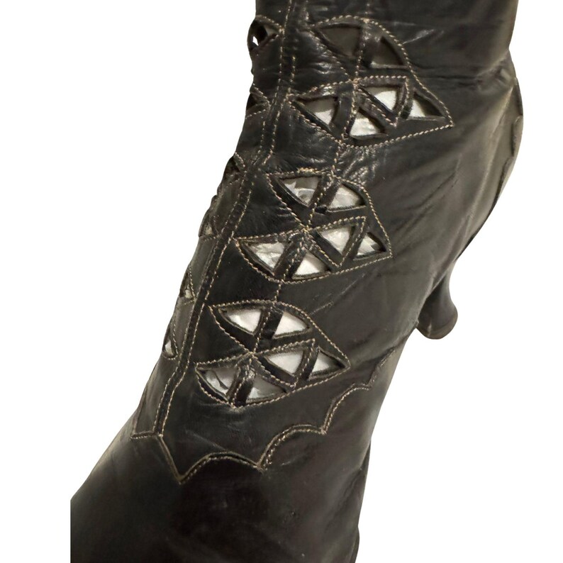 Edwardian 1910s Openwork or Cutwork Black Leather Button Boots With ...