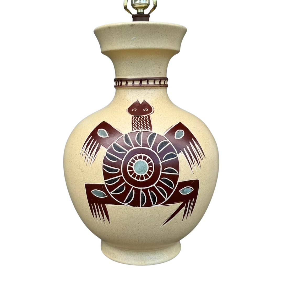 Vintage Ceramic Table Lamp With Native American Tribal Turtle Design ...
