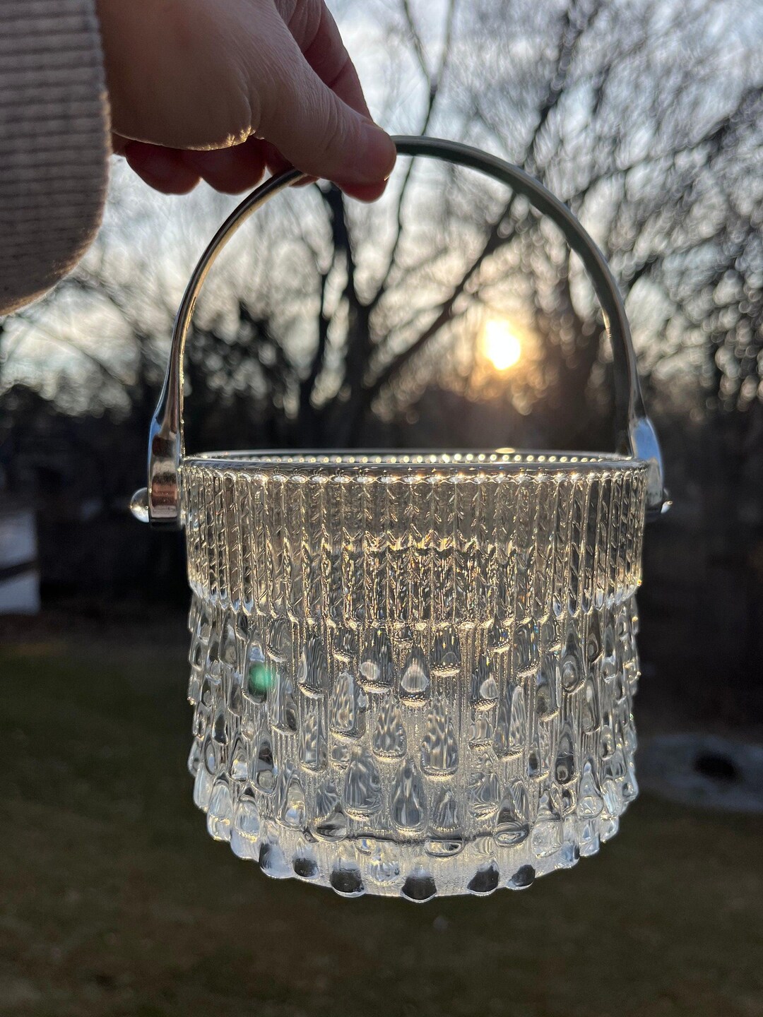 Gorgeous MCM Glass Rain Drop Ice Bucket - Etsy
