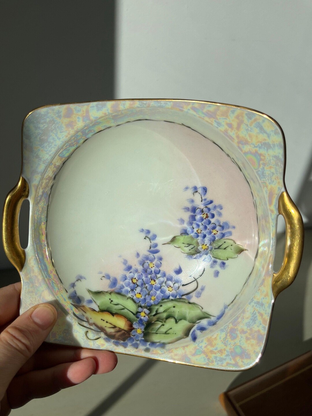 Antique Porcelain Hand Painted Dish With Gold Painted Handles - Etsy