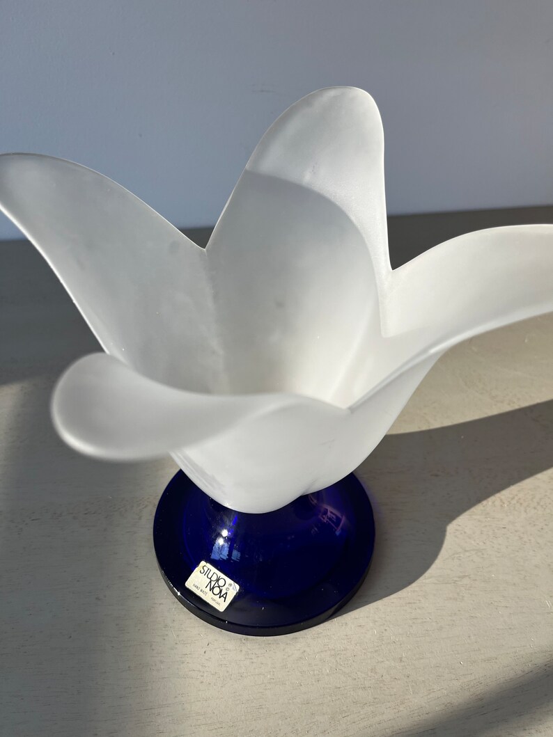 Vintage Studio Nova, Cobalt Blue and White Frosted Glass Lily Vase - Etsy