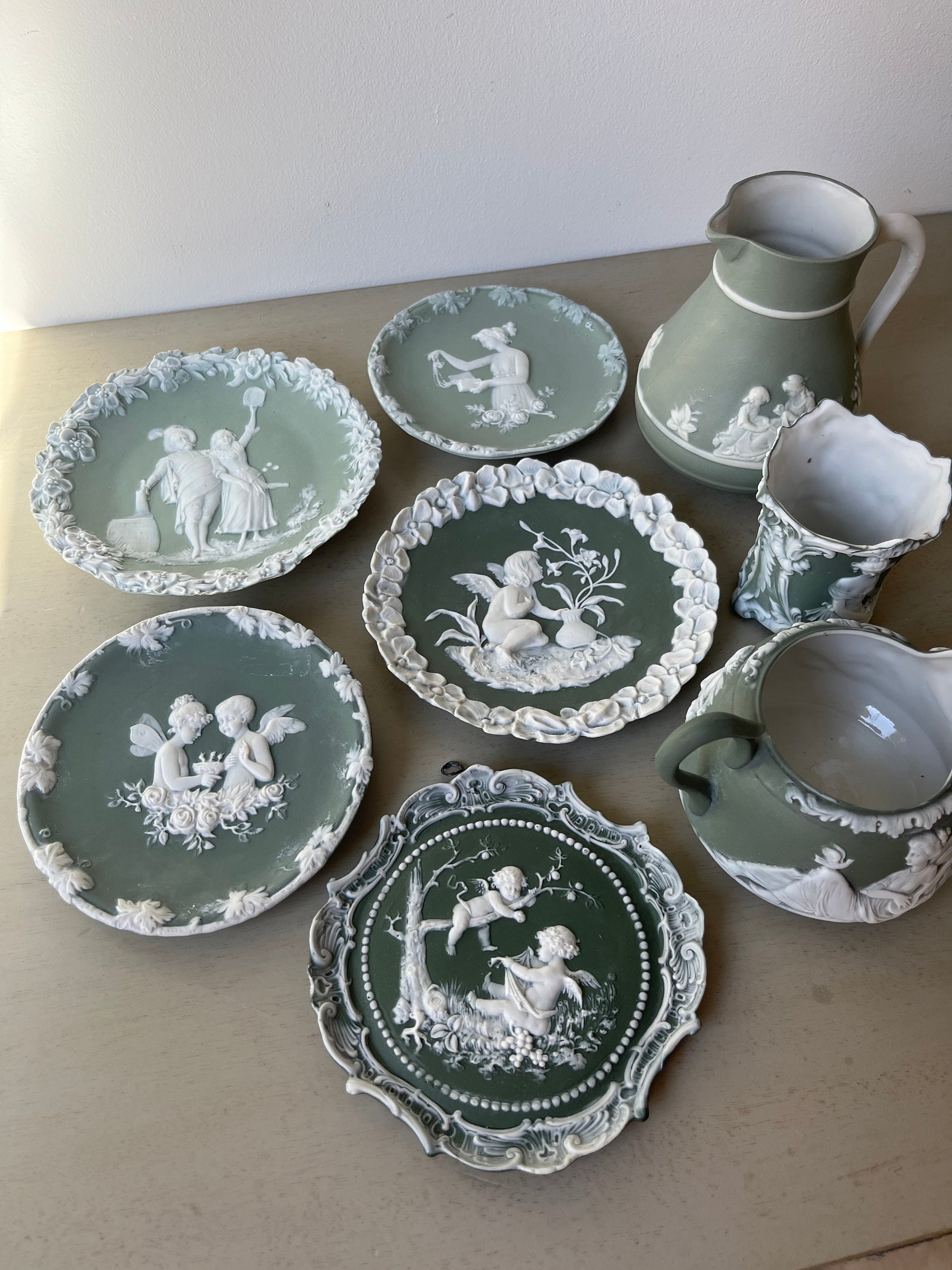 1800s Victorian Antique Schafer & Vater Mint Green Jasperware ...