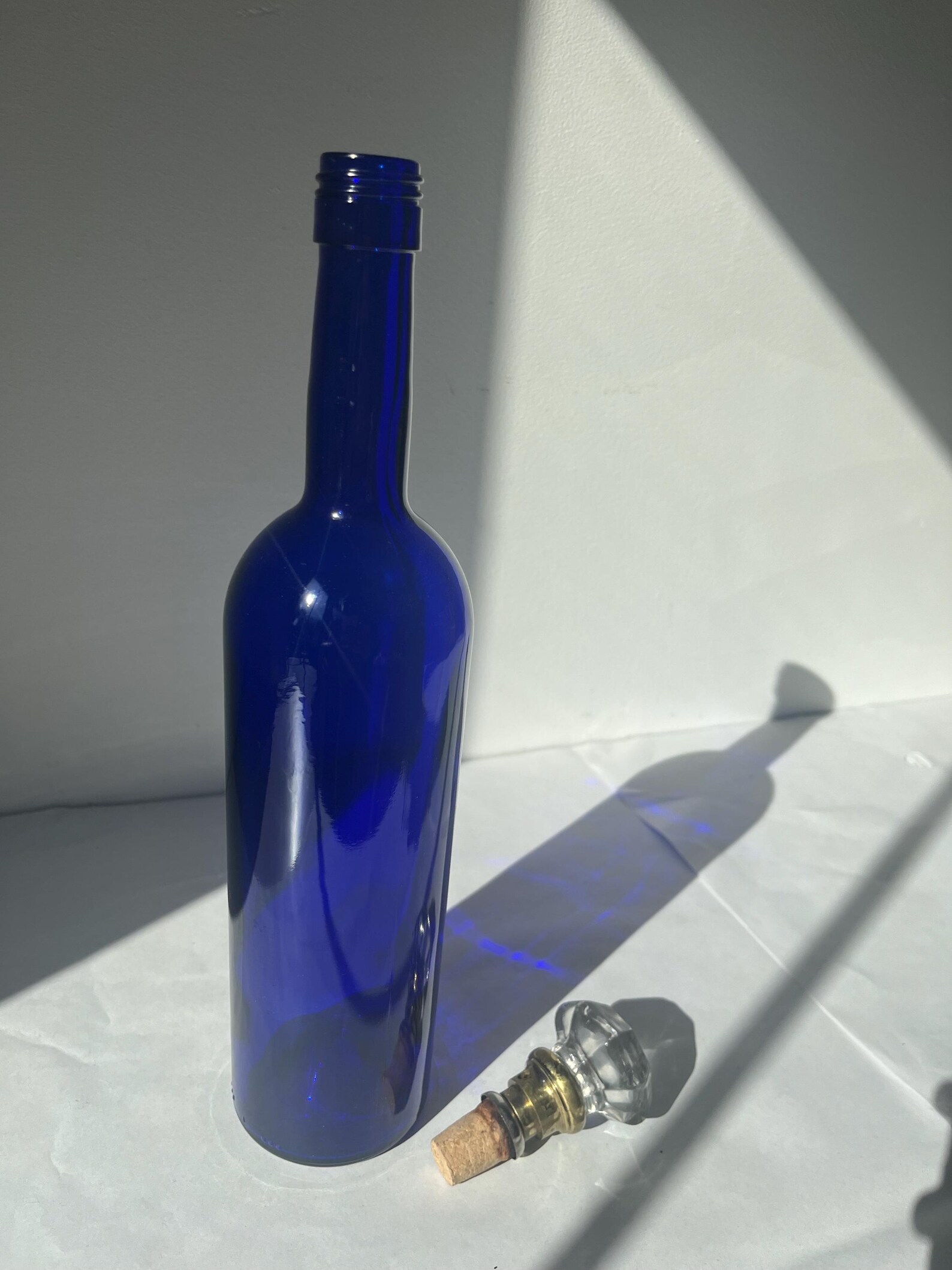 Vintage Cobalt Blue Glass Bottle With Glass Cork Stopper - Etsy