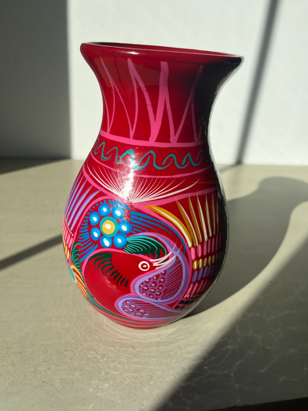 Mexican Folk Art Red Ware Pottery Vase - Etsy