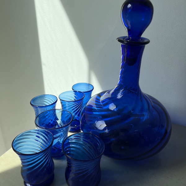 Bohemian Cobalt Blue Decanter Set - Etsy