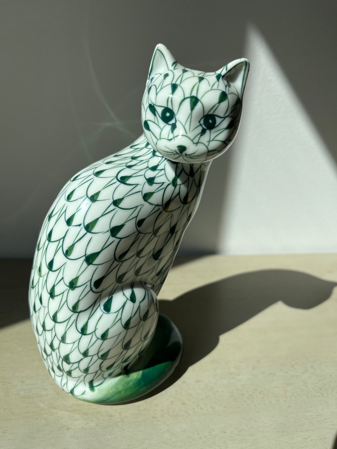 Andrea by Sadek Porcelain White & Green Cat Figurine - Etsy