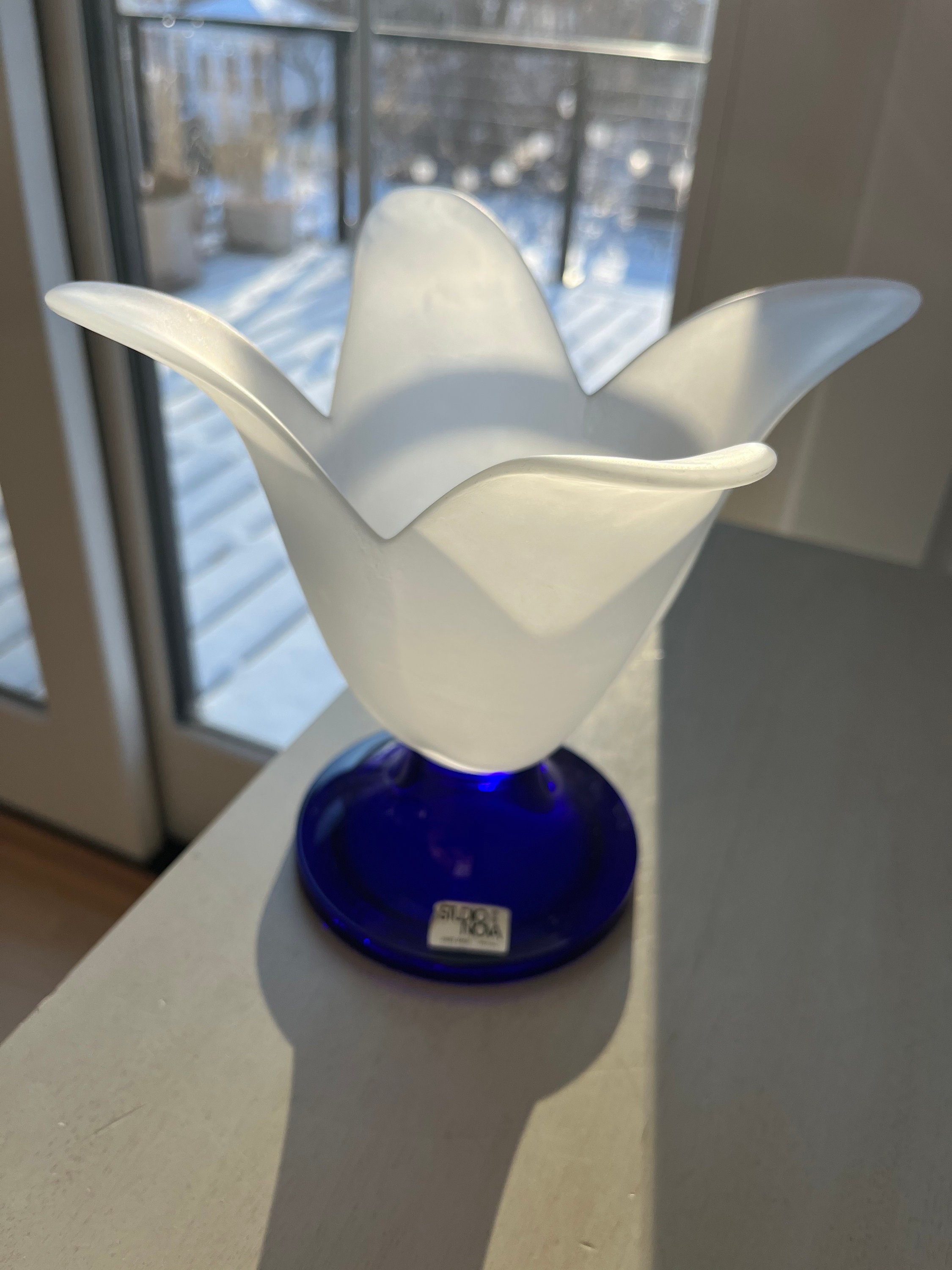 Vintage Studio Nova, Cobalt Blue and White Frosted Glass Lily Vase - Etsy