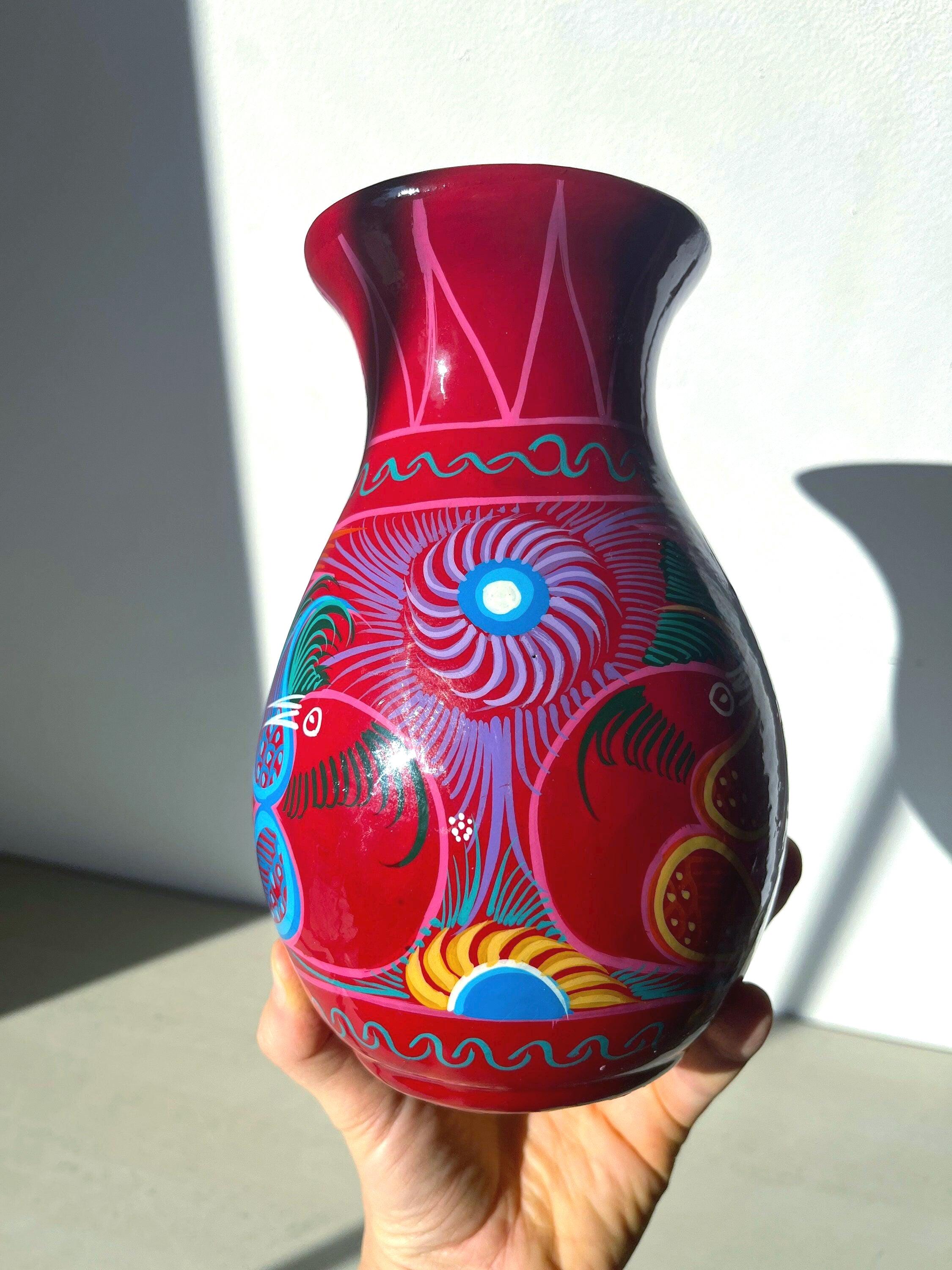 Mexican Folk Art Red Ware Pottery Vase - Etsy