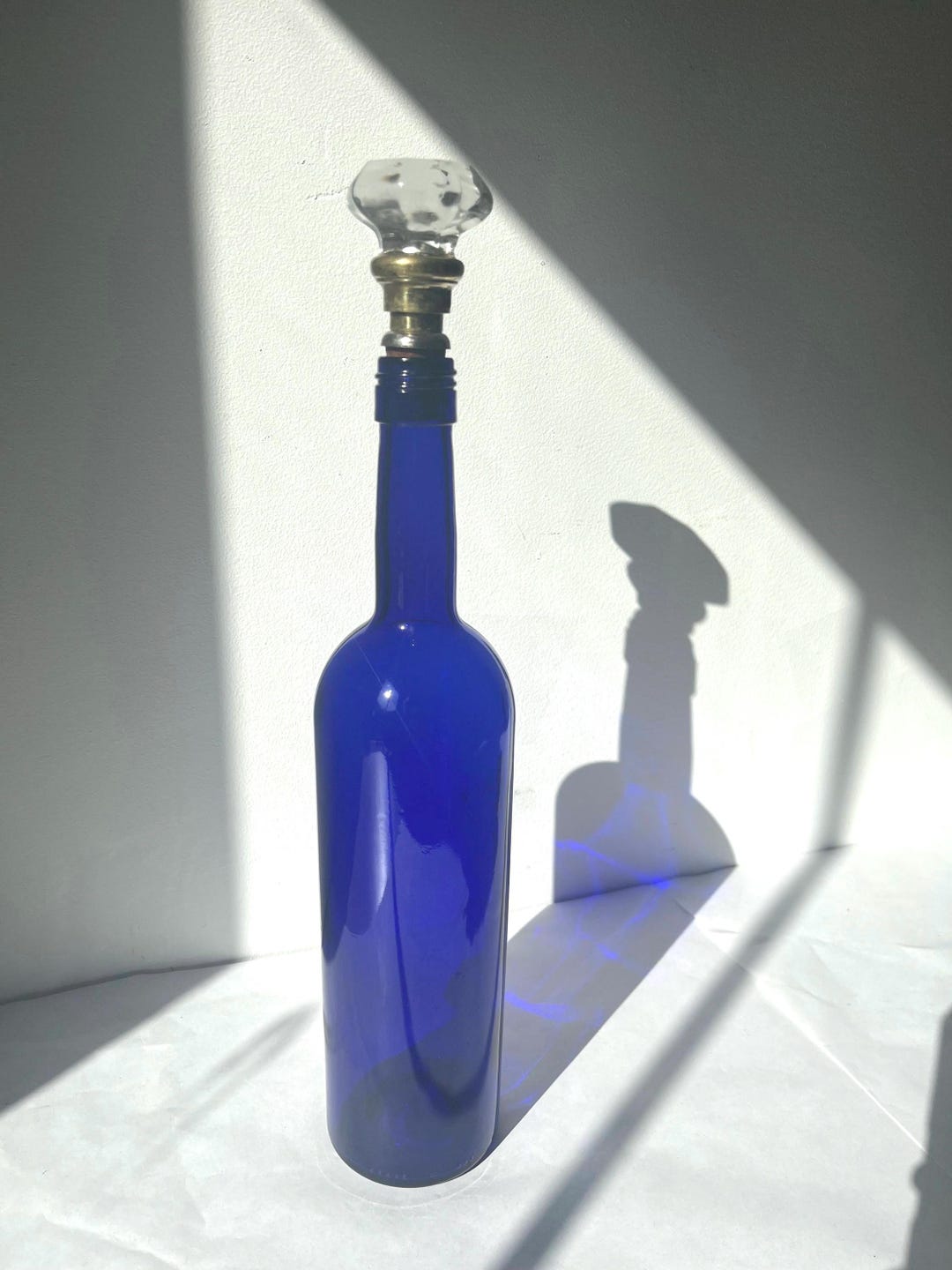 Vintage Cobalt Blue Glass Bottle With Glass Cork Stopper - Etsy
