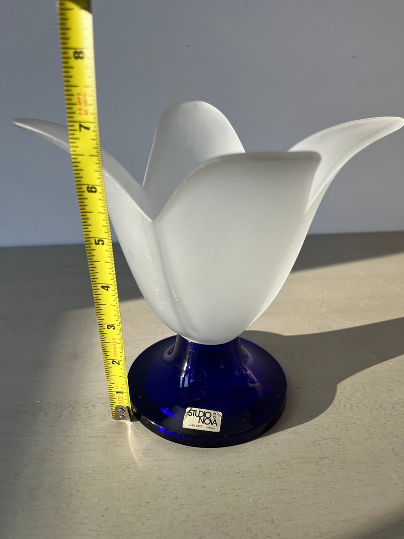 Vintage Studio Nova, Cobalt Blue and White Frosted Glass Lily Vase - Etsy