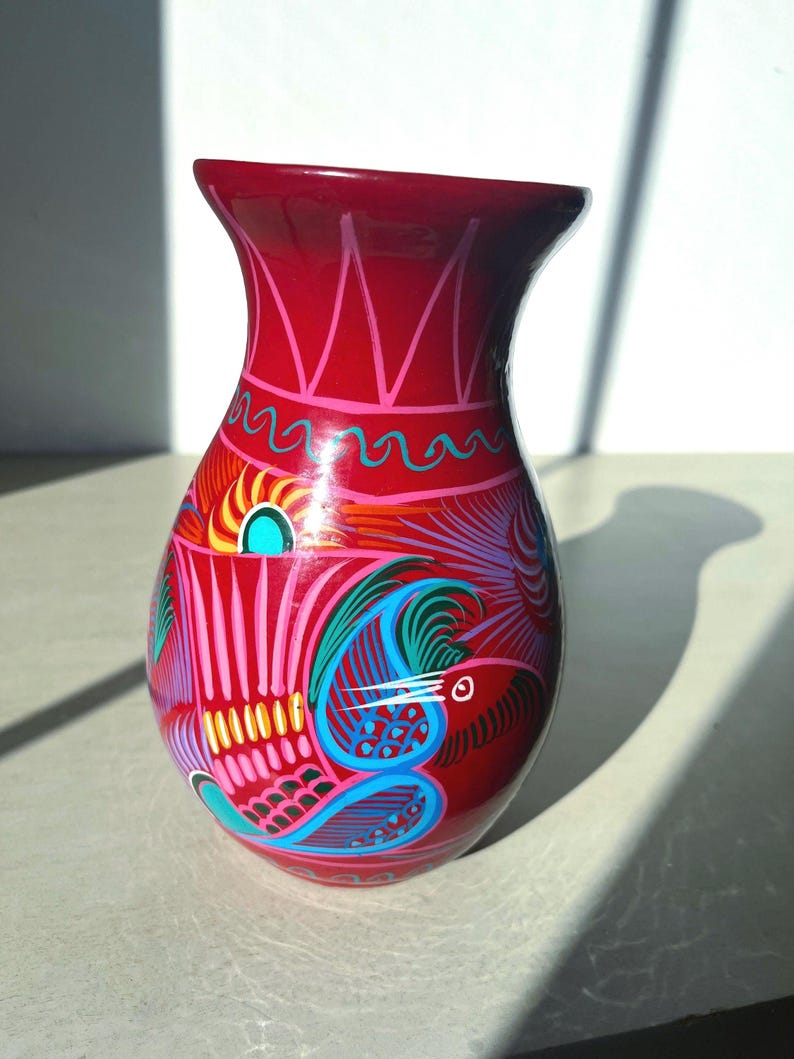 Mexican Folk Art Red Ware Pottery Vase - Etsy