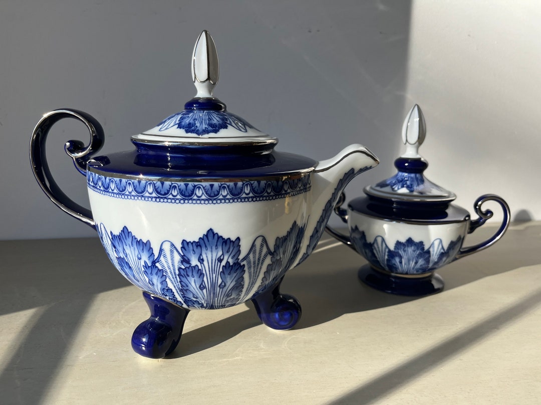 Showstopper Tea Set!!! Vintage Bombay Company Blue & White Teapot and ...