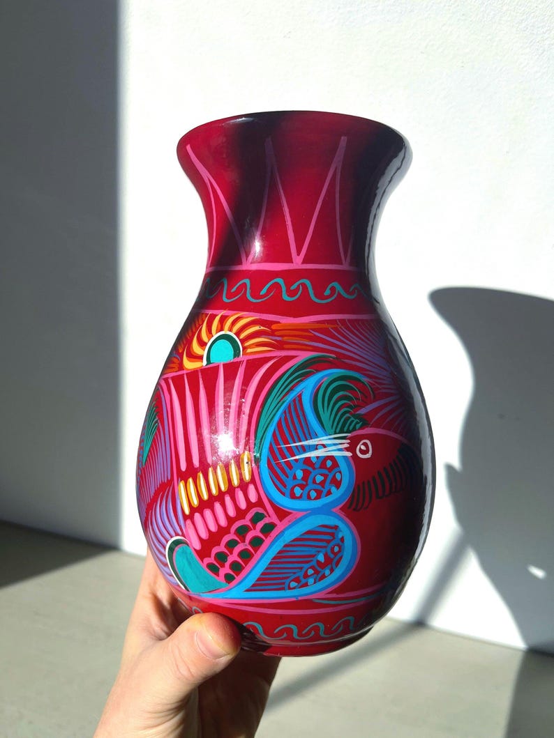 Mexican Folk Art Red Ware Pottery Vase - Etsy