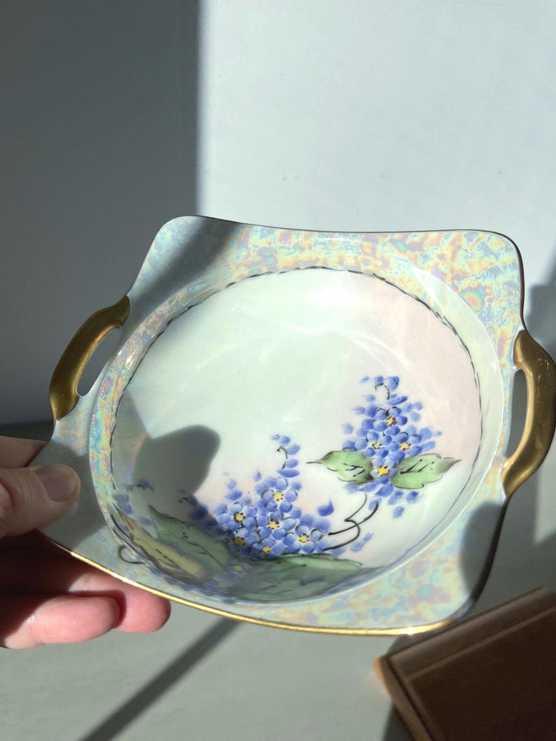 Antique Porcelain Hand Painted Dish With Gold Painted Handles - Etsy