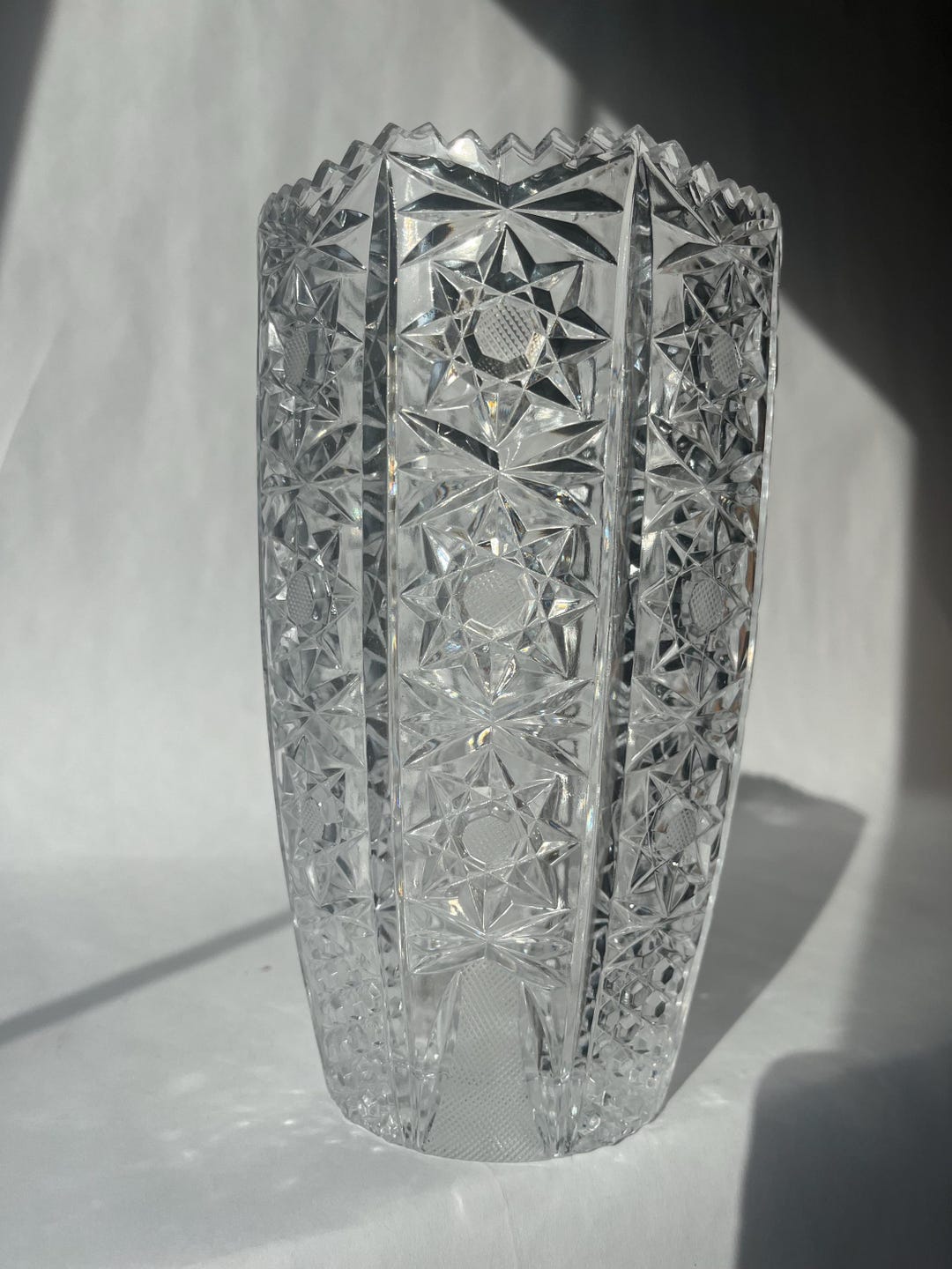 Vintage Bohemian Cut Crystal Vase, Queens Lace Design - Etsy