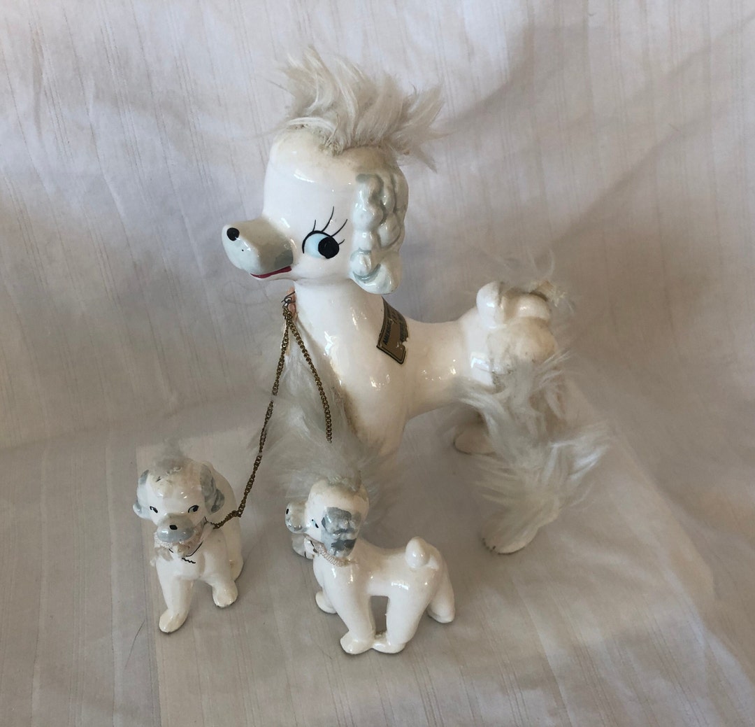 1960s LARGE Ceramic Poodle Family, Vintage White Porcelain Dog ...