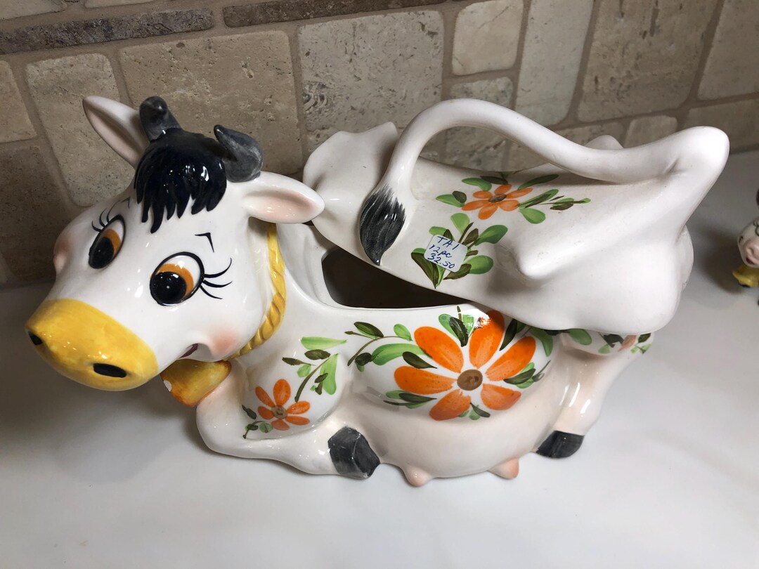LARGE Anthropomorphic Cow Cookie Jar, 1960s Vintage Ceramic Covered Cow ...