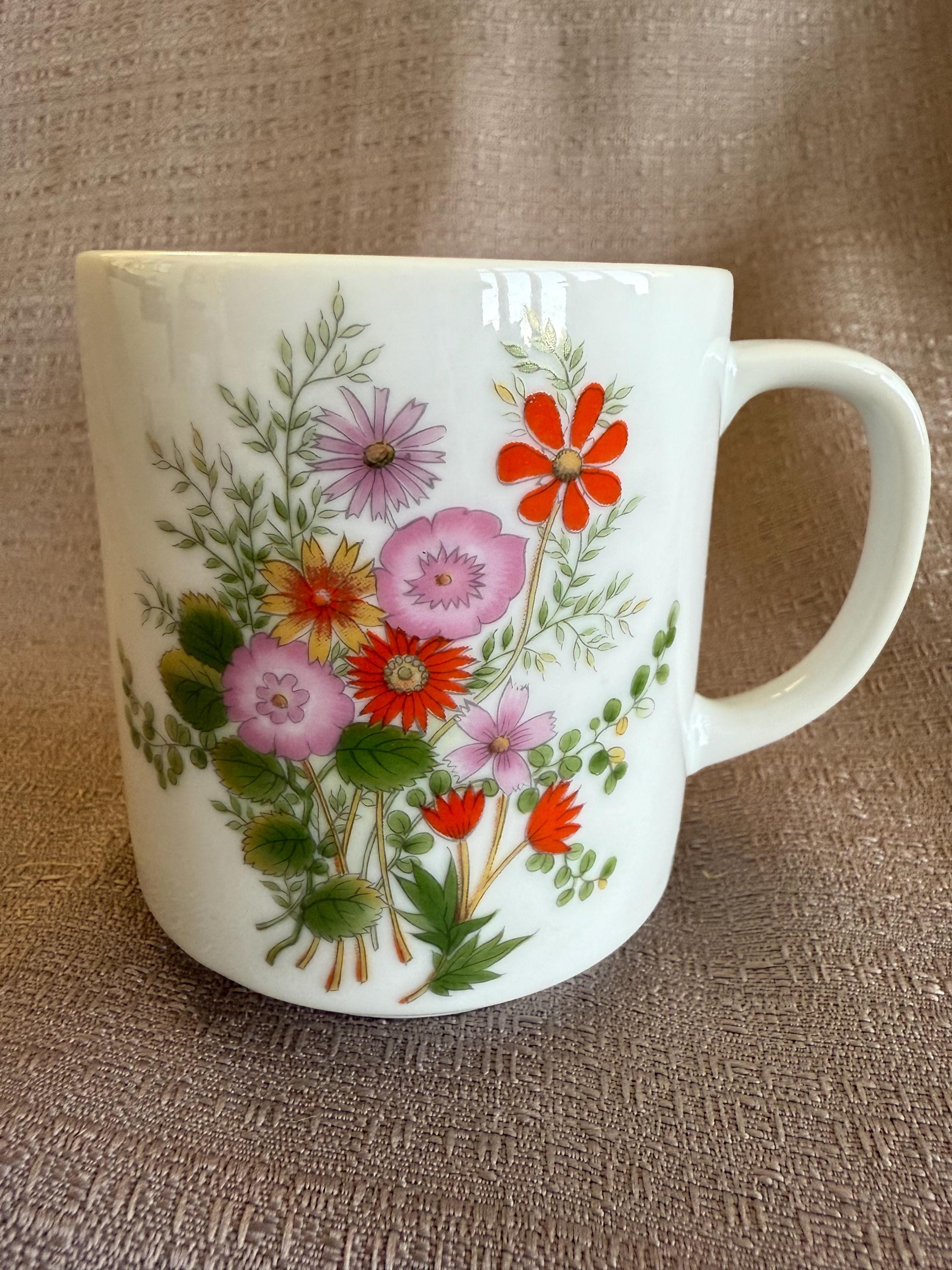 Midcentury Floral Mugs, Set of 2, MINT Condition, 1960s Yellow & Pink ...
