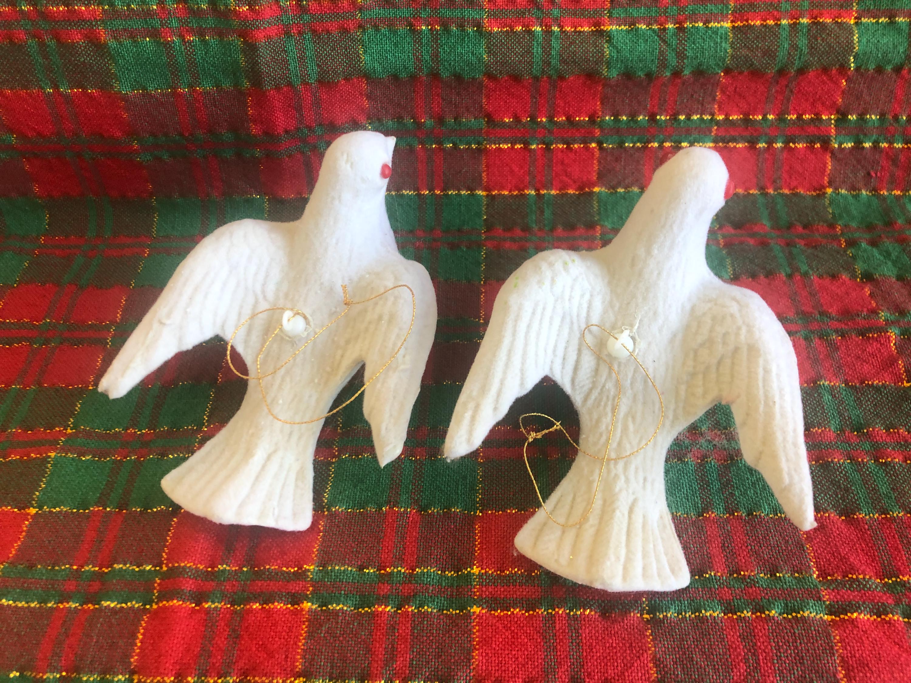 Vintage Flocked White Dove Ornament, Set of 2, Easter Decor, Ceramic ...
