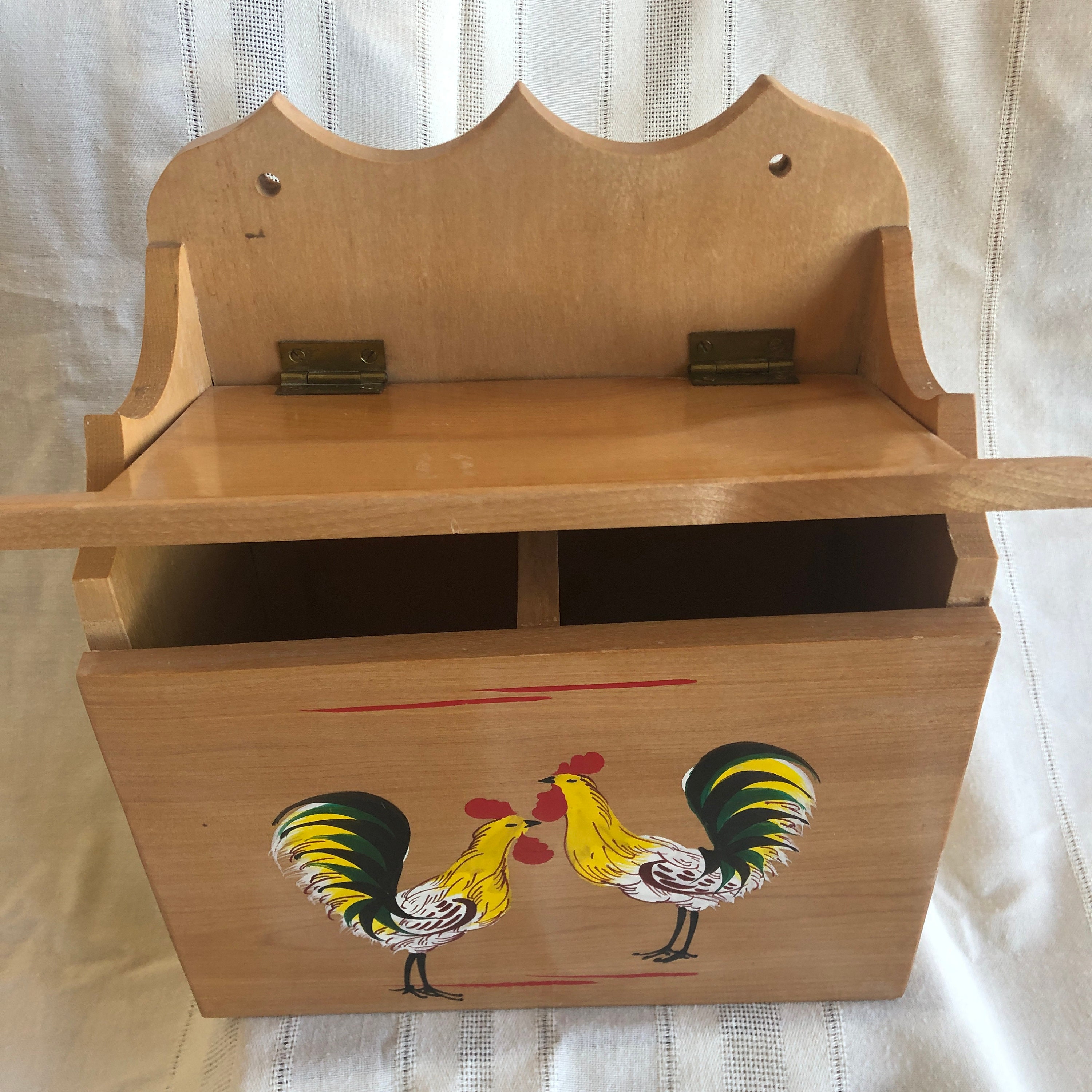 Vintage Wooden Box Rooster Wall Pocket, LARGE Mail Sorter Box ...