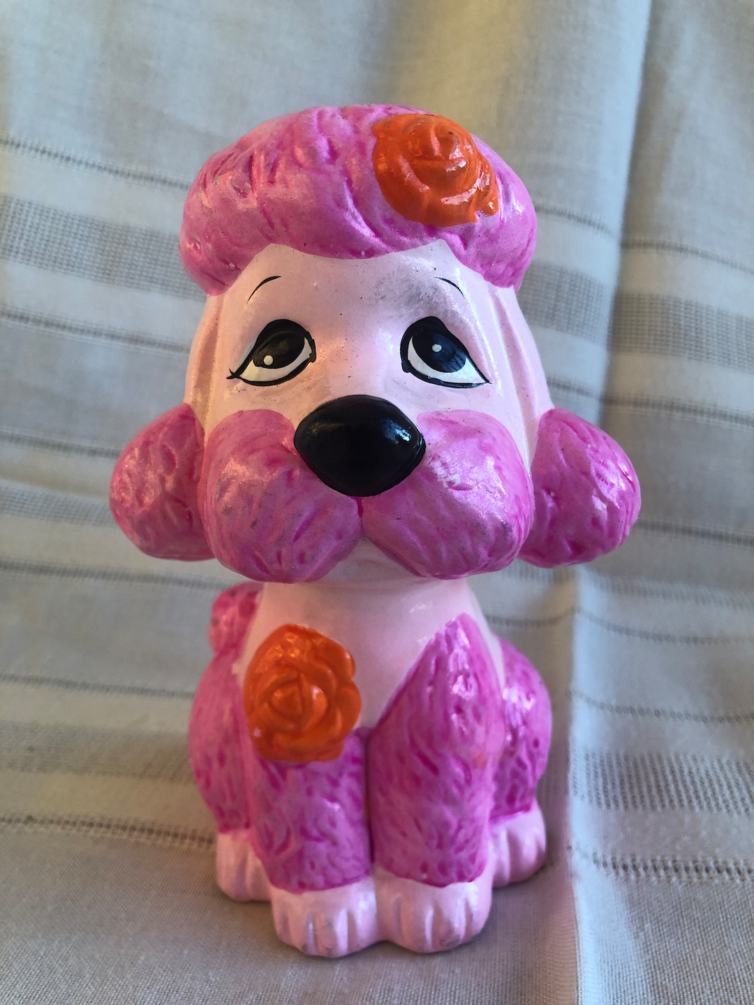 Midcentury 1960s Big Eyes Pink Poodle Coin Bank, Poodle Chalkware Money ...