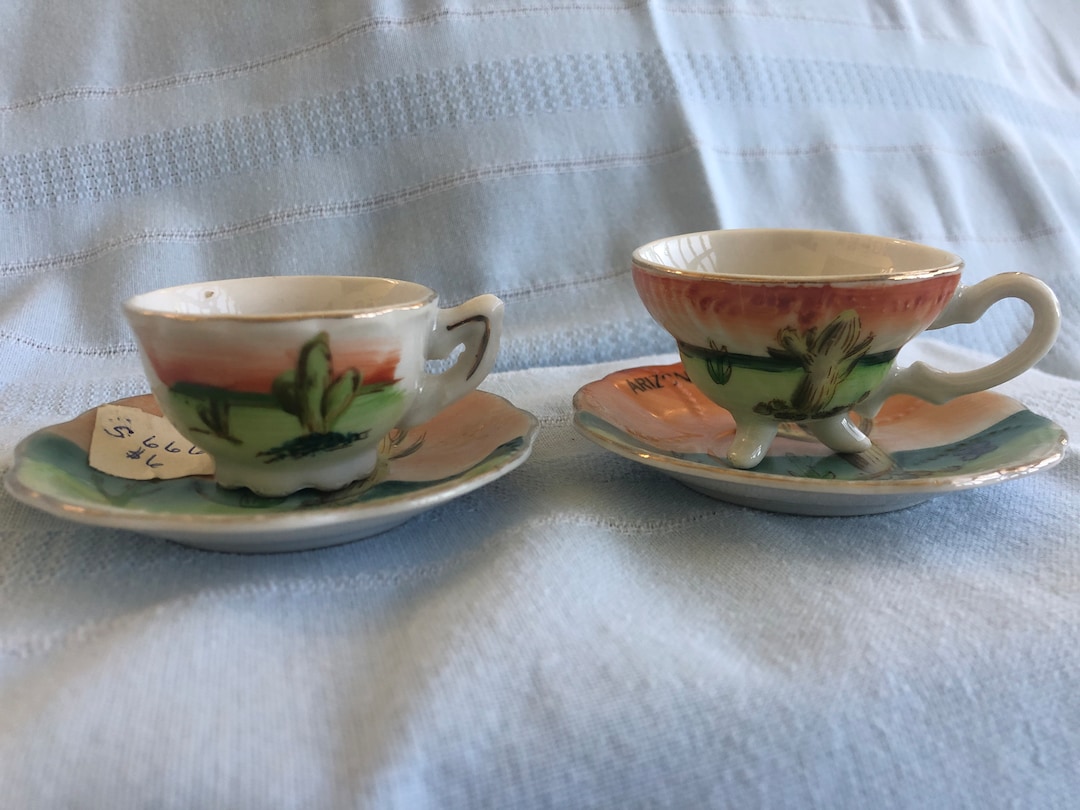 1960s ARIZONA Mini Teacup & Saucer, Vintage Ceramic Handpainted ...