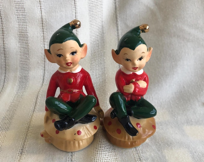 RARE MINT 1950s Norcrest Christmas Elves, Set of 2, Vintage MCM Ceramic ...