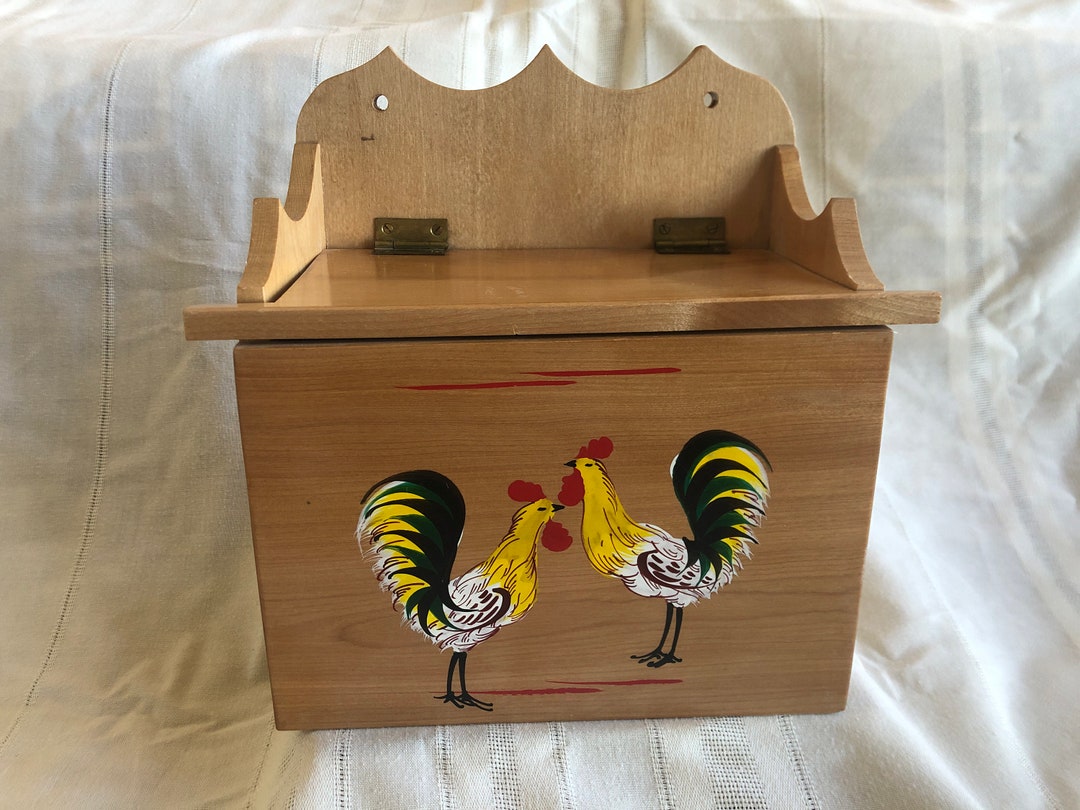 Vintage Wooden Box Rooster Wall Pocket, LARGE Mail Sorter Box ...