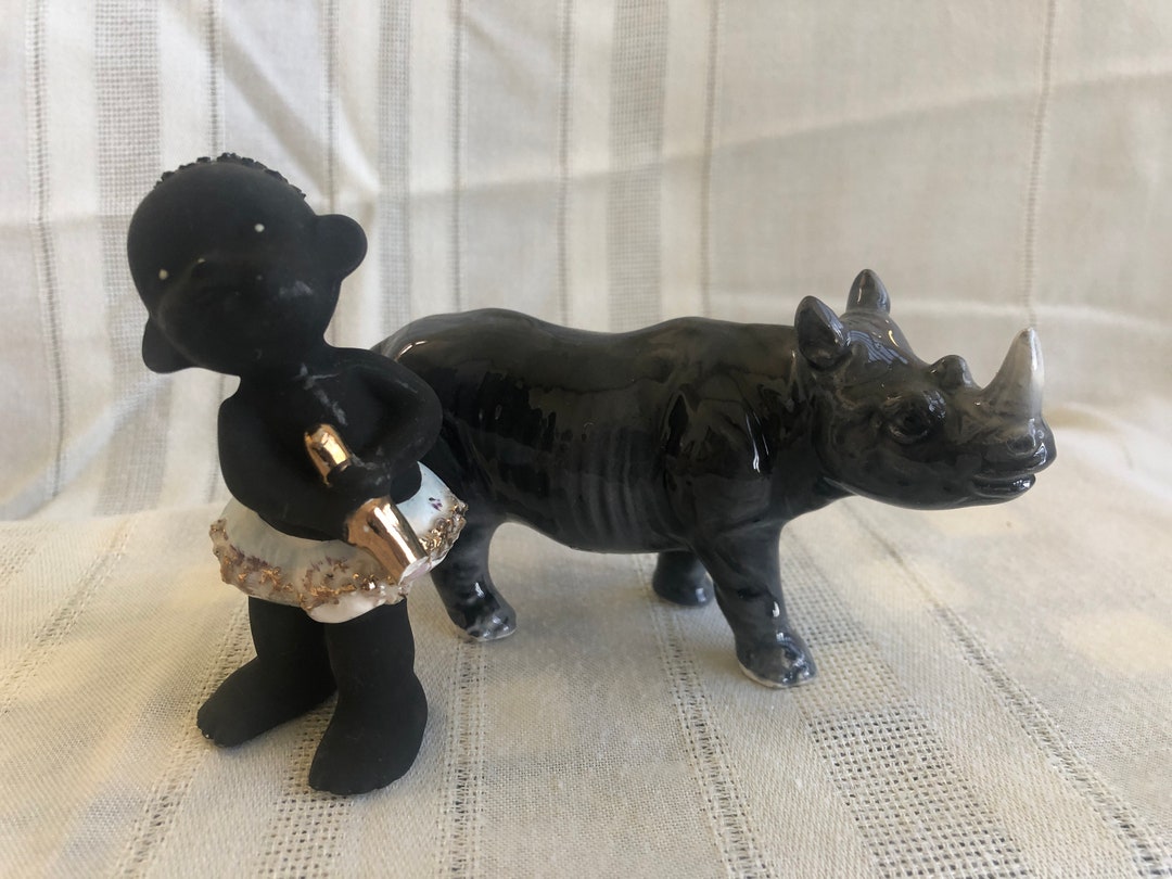 1950s Black Rhino & Boy, Vintage NORCREST African Series, MINT ...