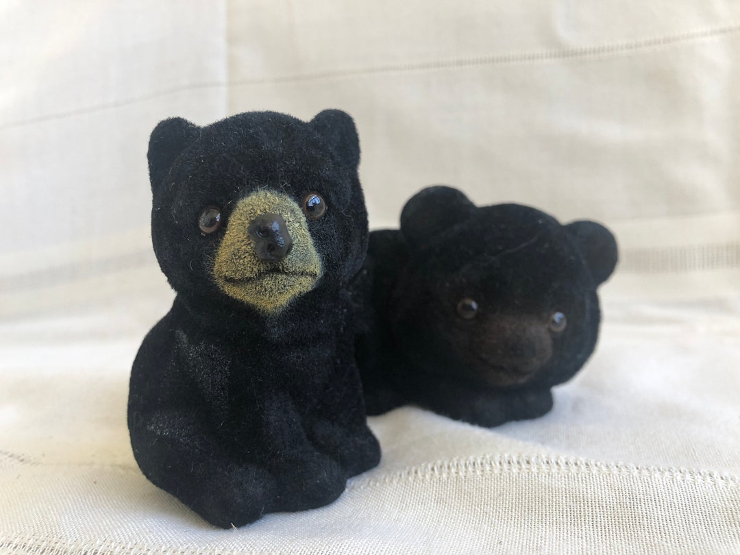 Vintage Flocked Bear Cubs Figurine, SET of 2, Josef Originals Bear ...