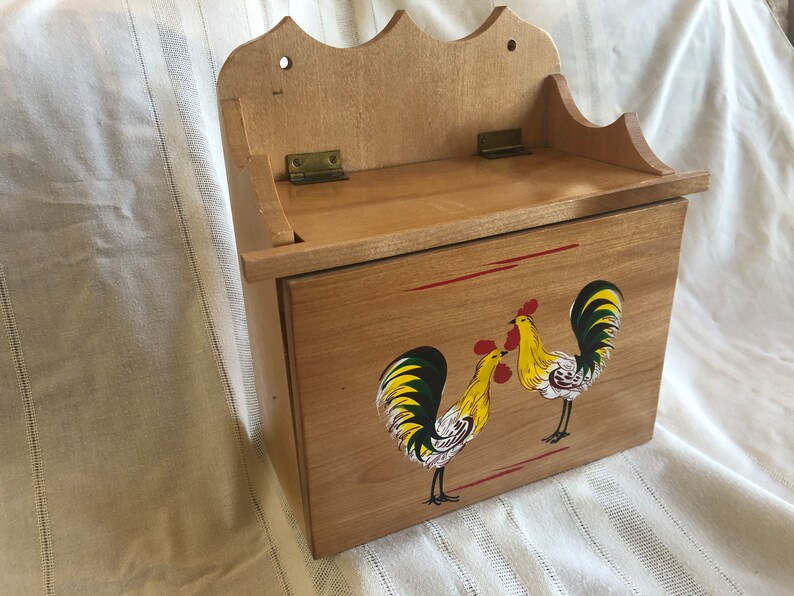 Vintage Wooden Box Rooster Wall Pocket, LARGE Mail Sorter Box ...