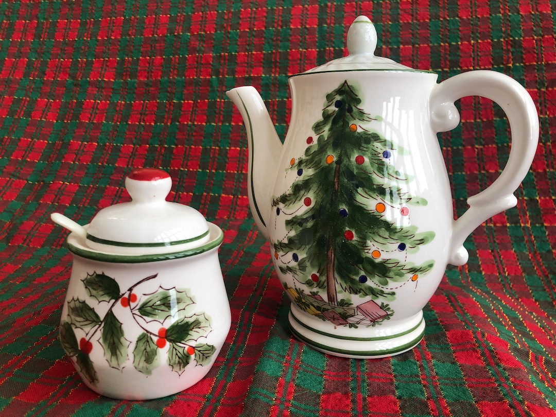 1950s Christmas Teapot Set, MINT CONDITION, Vintage Ceramic Christmas ...